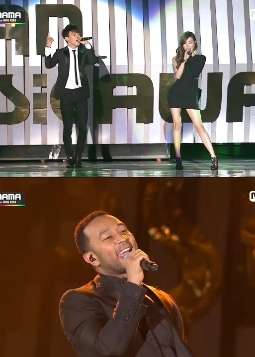 존 레전드, '2014 MAMA' 첸·티파니와 '그린라이트' 열창